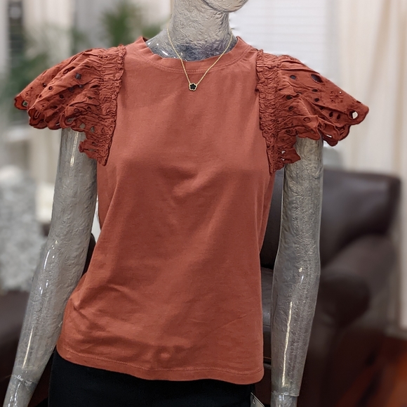Express | Tops | Express Ruffed Eyelit Shortsleeve Shirt Size Small Nwt ...
